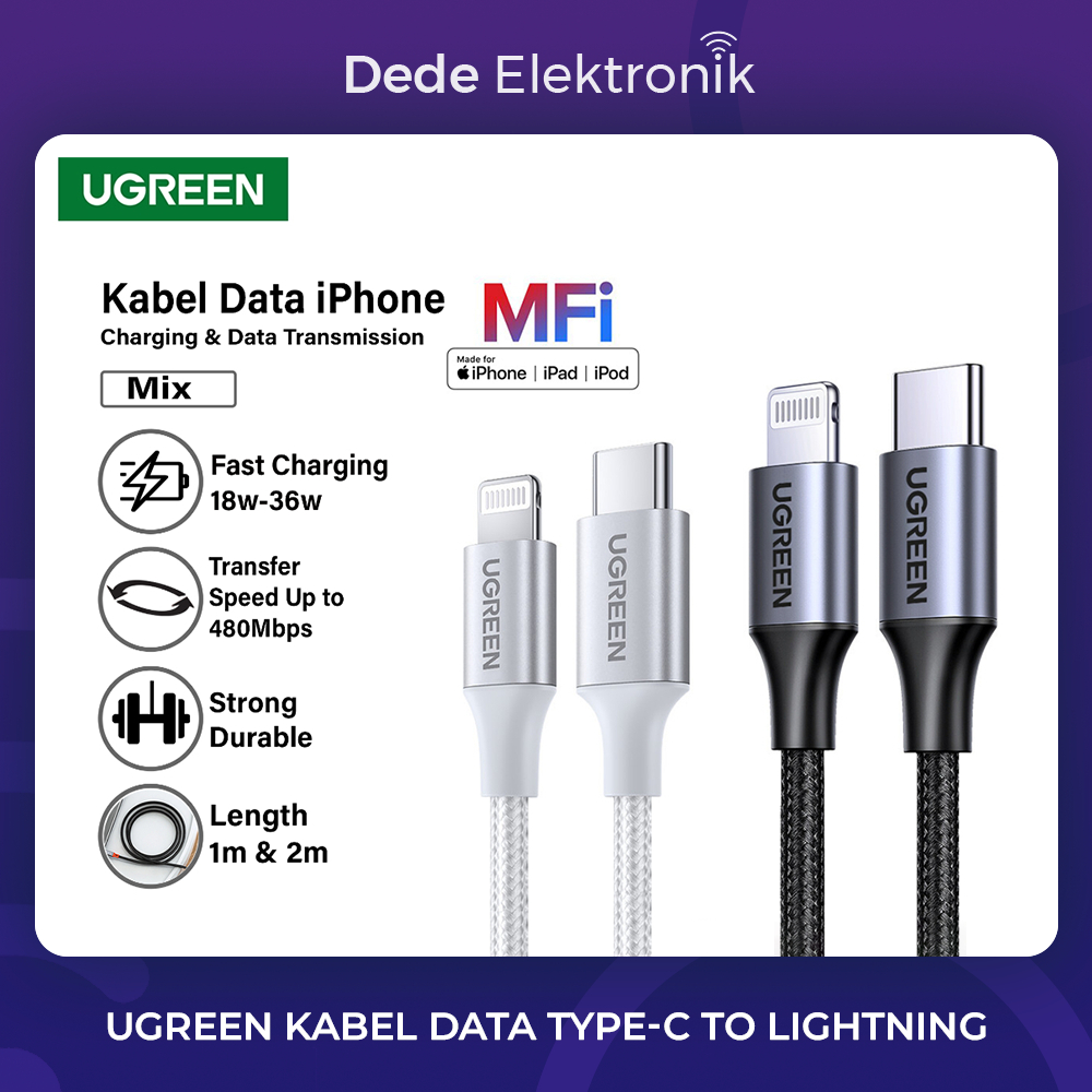 Jual Ugreen Kabel Data Cable Charger Nylon iPhone iPad MFi USB Type C to Lightning PD Fast ...