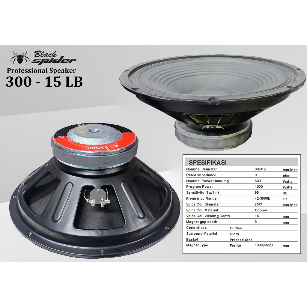 Jual BS 300 - 15 LB Speaker Komponen Black Spider - 15 Inch Low Bass ...