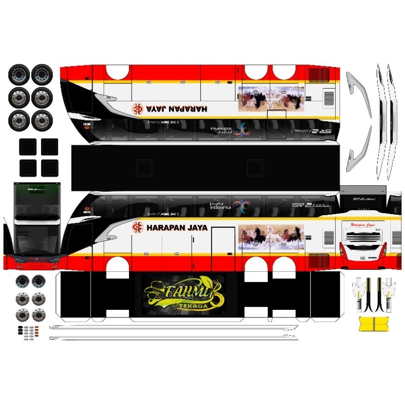 Jual lembaran papercraft bus harapan jaya skala 50 laminasi non ...