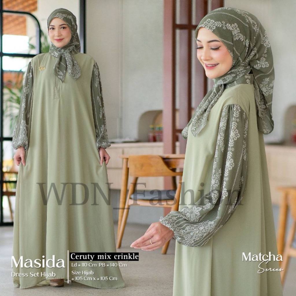 Jual MASIDA DRESS SET HIJAB BAHAN CRINKLE AIRFLOW MOTIF / DRESS GAMIS ...