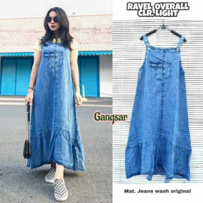 Jual RAVEL OVERALL(45-55KG) JEANSWASH PANJANG GESPER BISA DIPANJANG ...