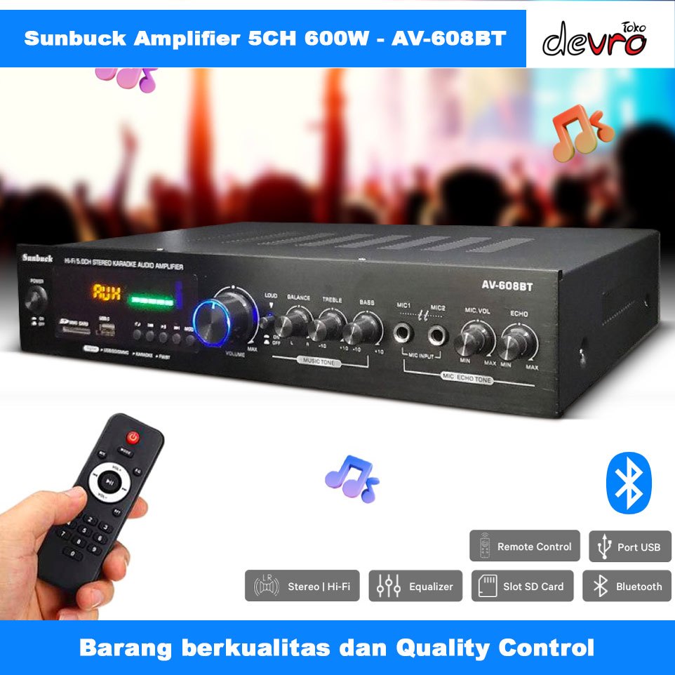 Jual Amplifier Karaoke Audio Bluetooth 5CH 600W - Sunbuck AV-608BT ...