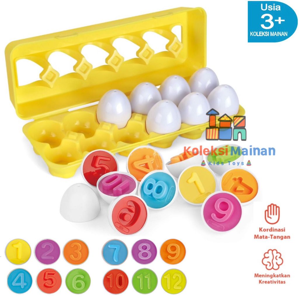 Jual Mainan edukasi anak puzzle telur angka matching egg number toys ...