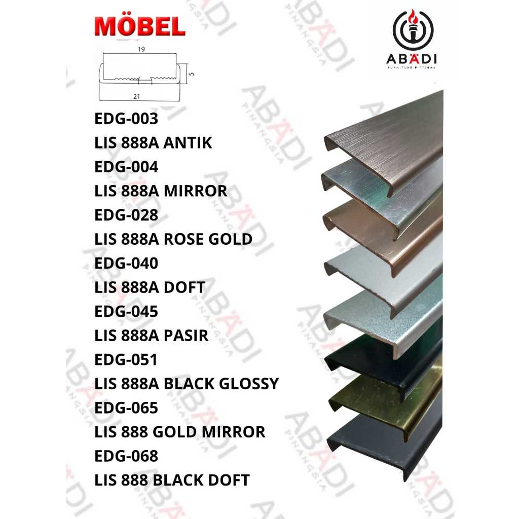 Jual Lis List Variasi Edging Alumunium Pinggiran Profil Frame Lemari ...