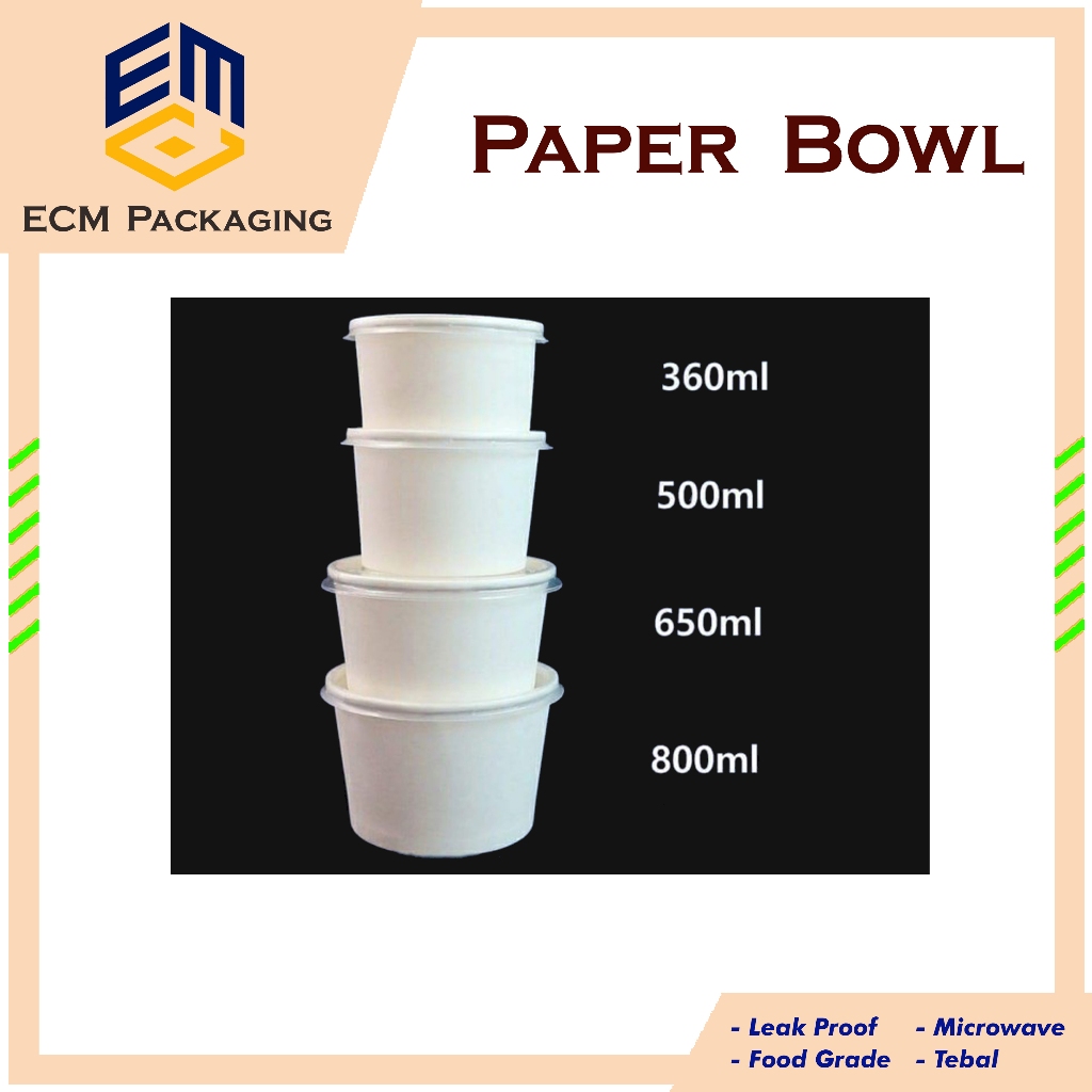 Jual Paper Bowl / Rice Bowl PUTIH TECNO 800ml + TUTUP | Mangkuk Kertas ...