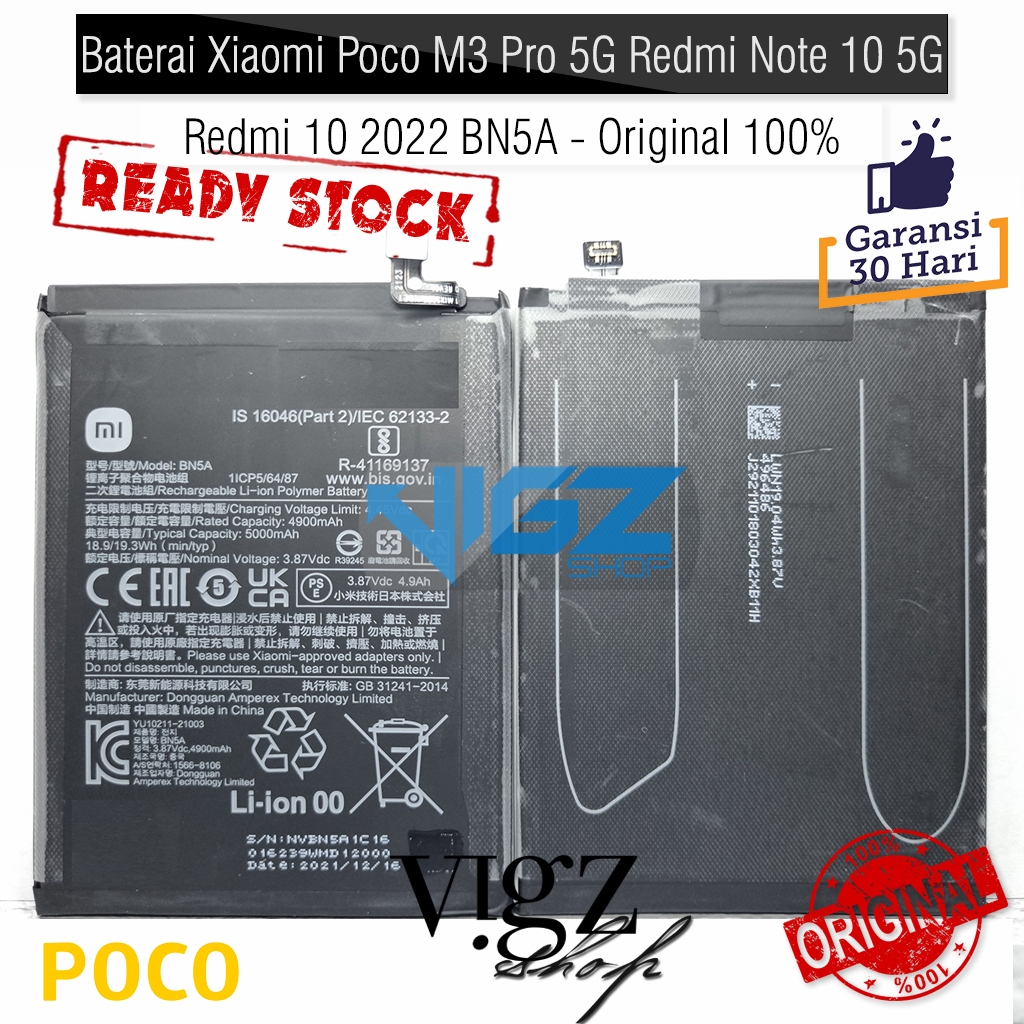 Jual Baterai Xiaomi Poco M3 Pro 5G Redmi Note 10 5G Redmi 10 2022 BN5A ...