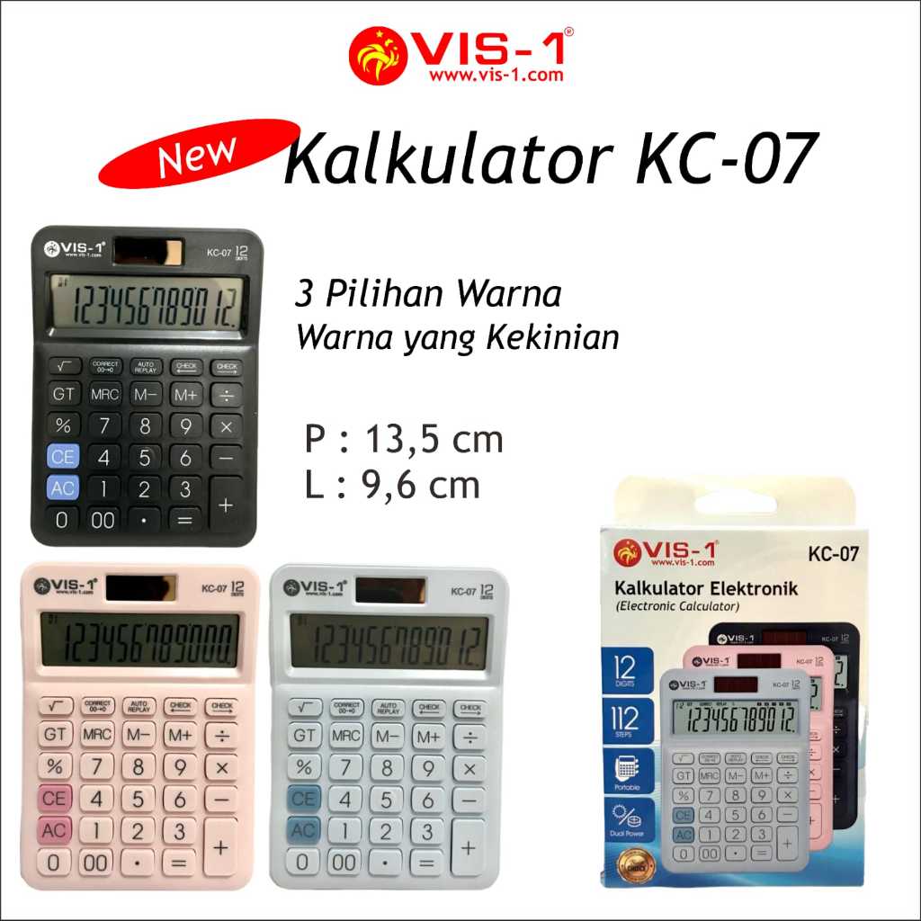 Jual KALKULATOR VIS 1 KC-07 / VIS1 KC7 12 DIGIT CALCULATOR MINI ...