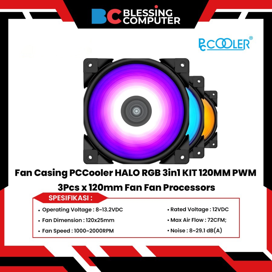 Jual Fan Casing PCCooler HALO RGB 3 in 1 KIT 120MM PWM (3Pcs x 120mm ...