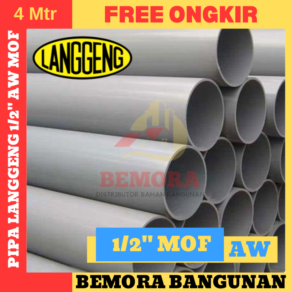 Jual Pipa Pvc Warna abu Merek Langgeng 1/2 inch Tipe AW Mof (Harga ...