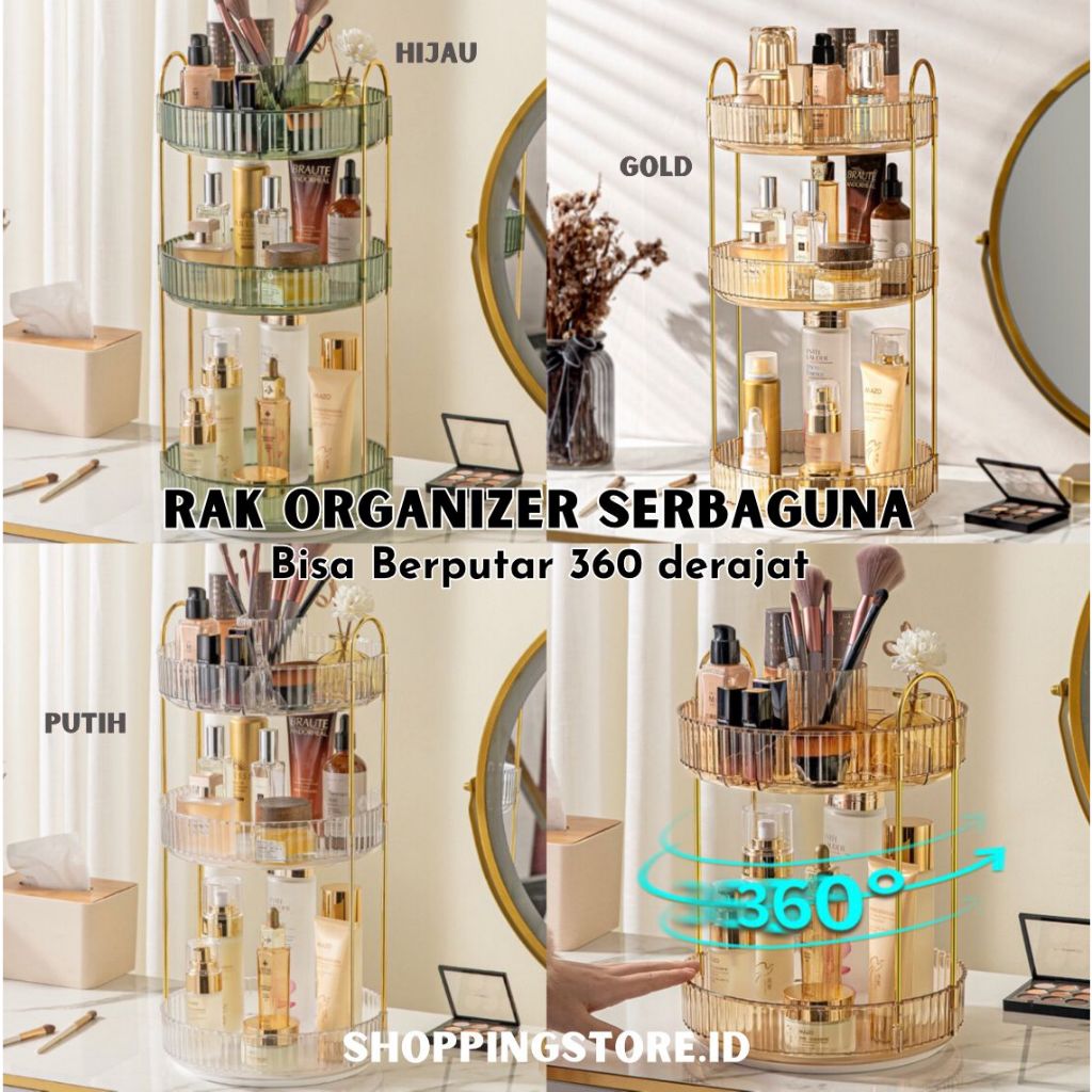 Jual Rak Makeup Gold / STR / Rak Gold / Sea Lazy Rak Rotating 360 ...