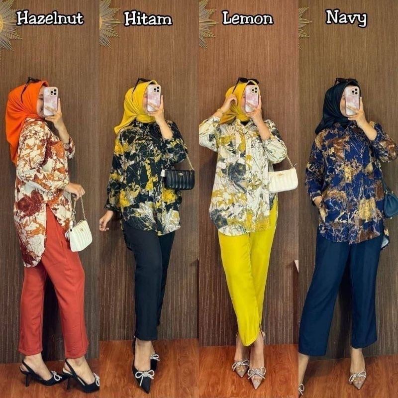 Jual BAJU ONE SET WANITA MOTIF MARBLE NADIRA// SETELAN SYAKILA PREMIUM ...