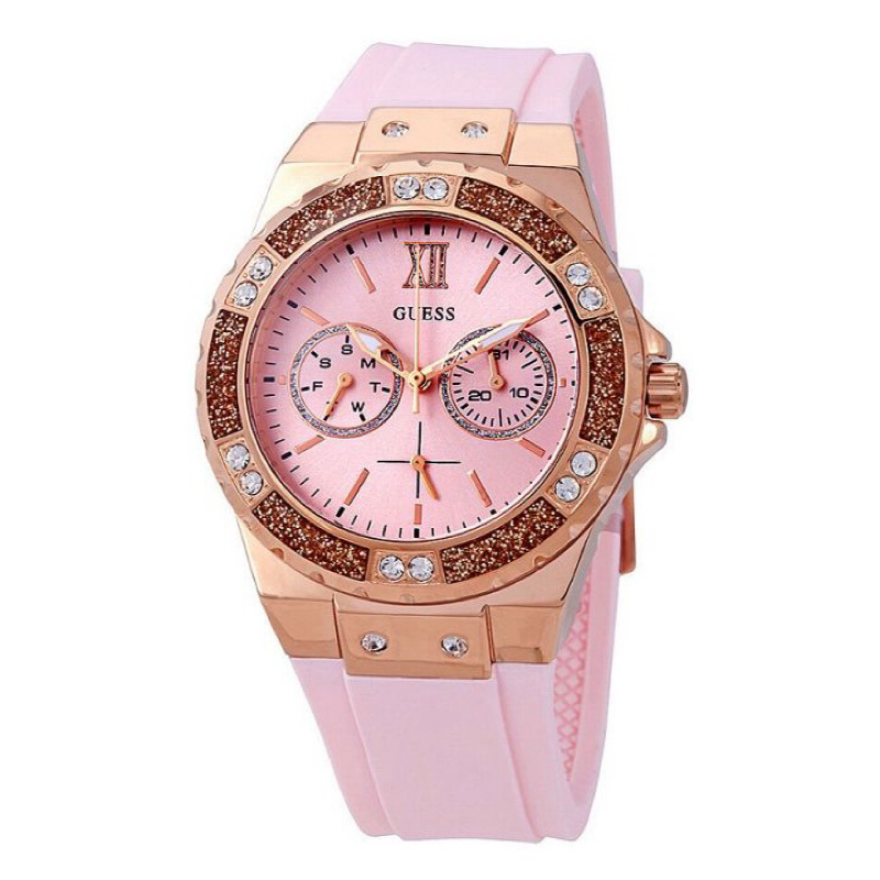 Jual Jam Guess Wanita Original W1053L3 Pink rubber strap | Shopee Indonesia