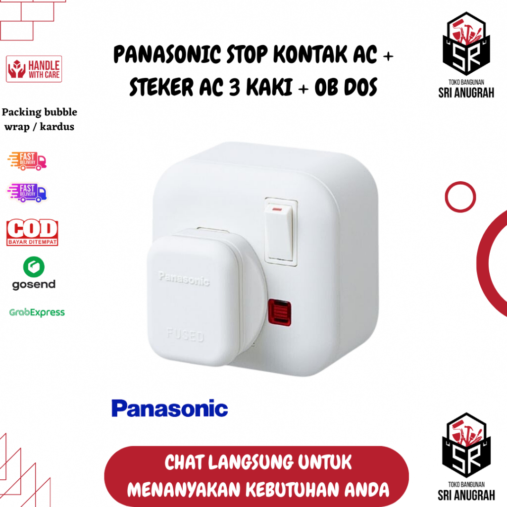 Jual Panasonic stop kontak AC + steker AC 3 kaki + ob dus | Shopee ...
