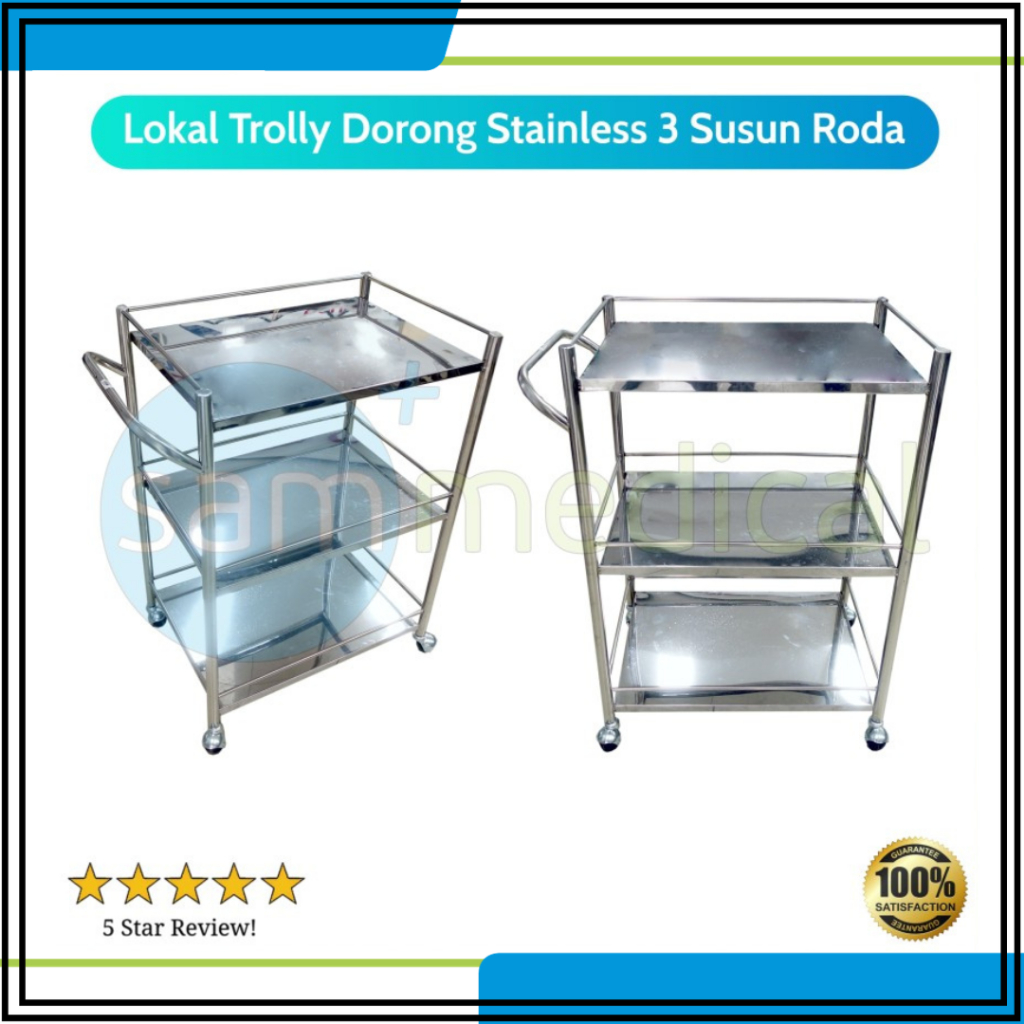 Jual Lokal Trolly Dorong / Meja Instrumen Stainless 3 Susun Roda ...