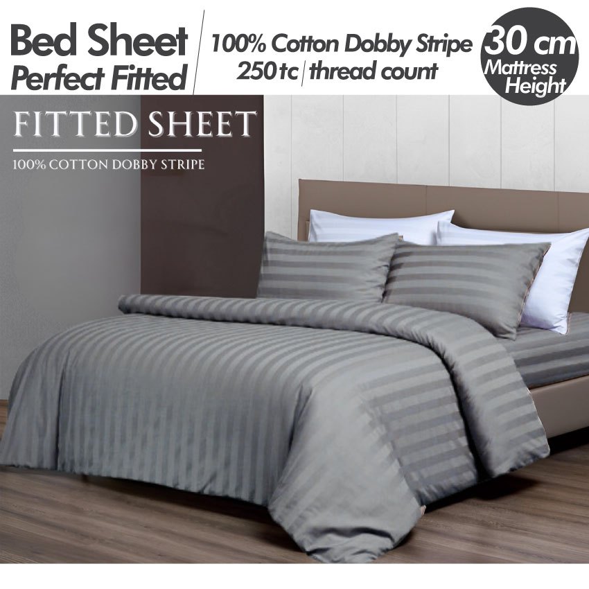 Jual Sprei Hotel katun Dobby Abu-Abu Stripe - fitted bed sheet Cotton ...