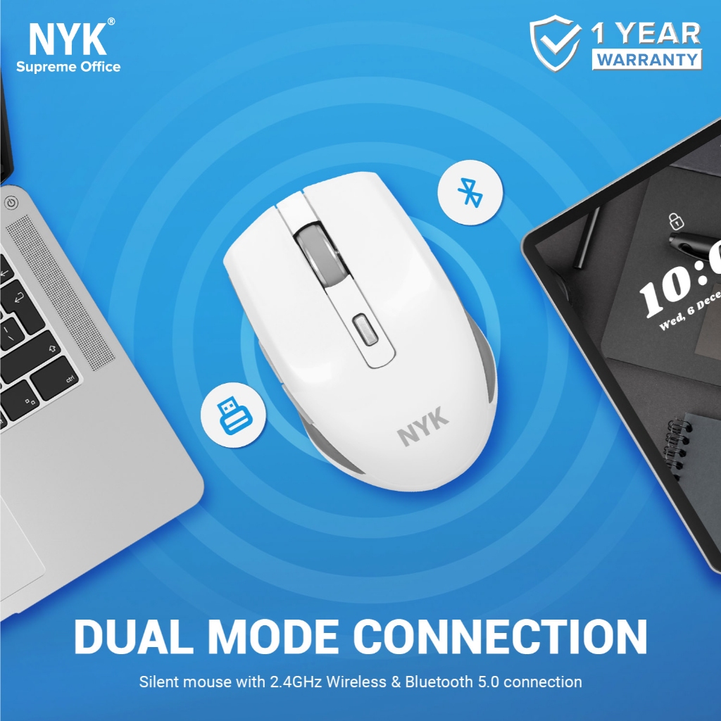 Jual NYK Mouse C60 Bluetooth Wireless Dual Mode WHITE GREY Garansi 1 ...