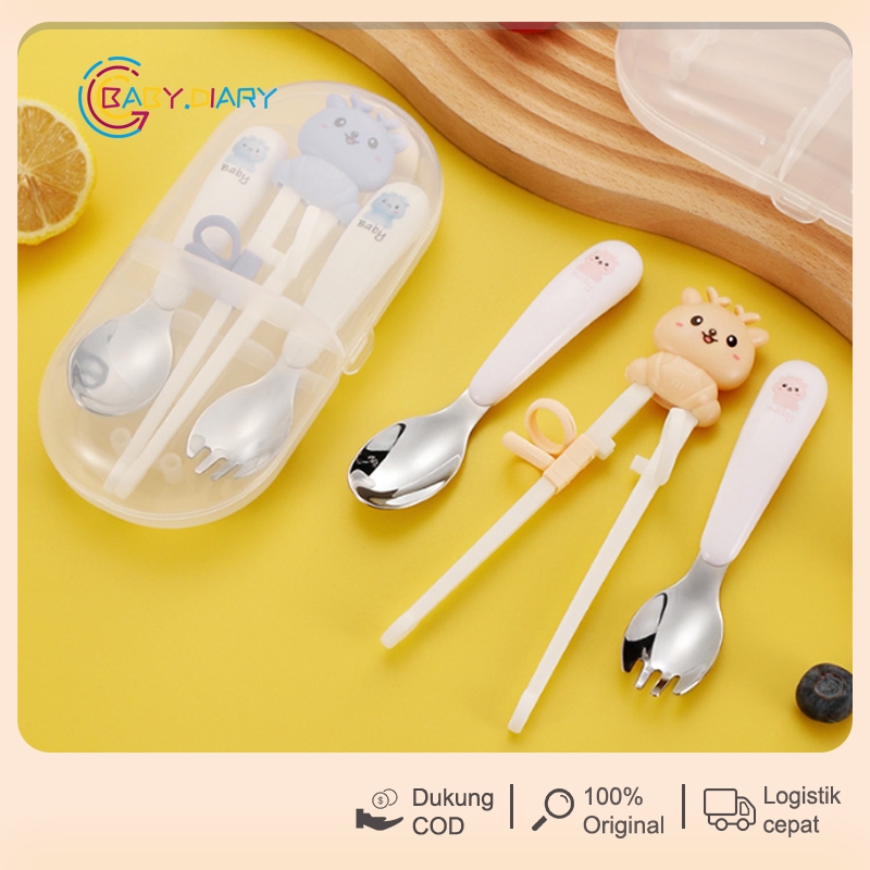 Jual 304 Sumpit Pelatihan Bayi Stainless Steel + Sendok + Garpu Set ...