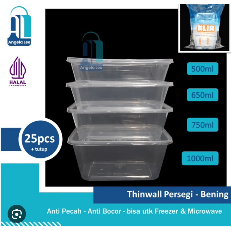 Jual Thinwall murah 500 ml /650ml/750ml/1000ml persegi panjang isi 25 pcs | Shopee Indonesia