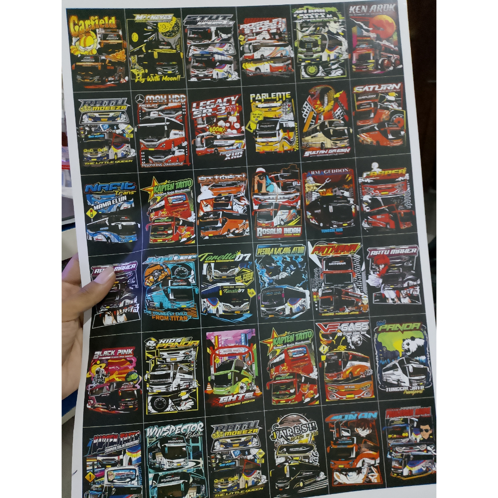 Jual 1 Lembar Stiker Bus Mania Virall/Sticker Telolet Isi 36 Kotak ...