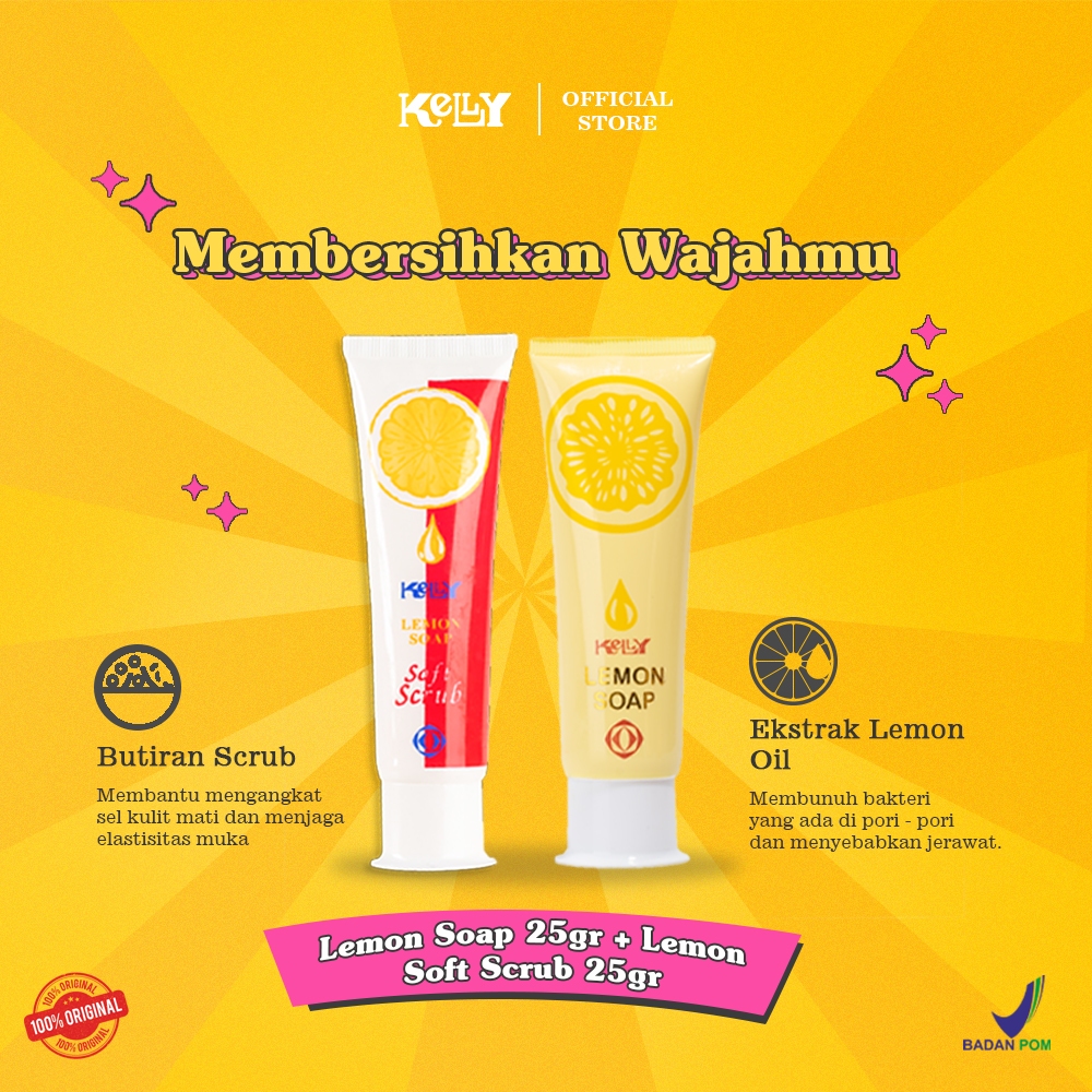 Jual Kelly Lemon Soap 25gr + Kelly Lemon Soft Scrub 25gr Original BPOM ...