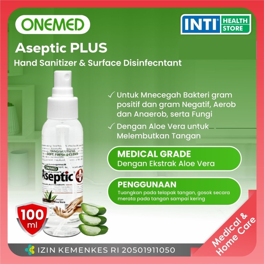 Jual ONEMED Aseptic Plus With Aloevera 100ml / Hand Sanitizer Spray ...