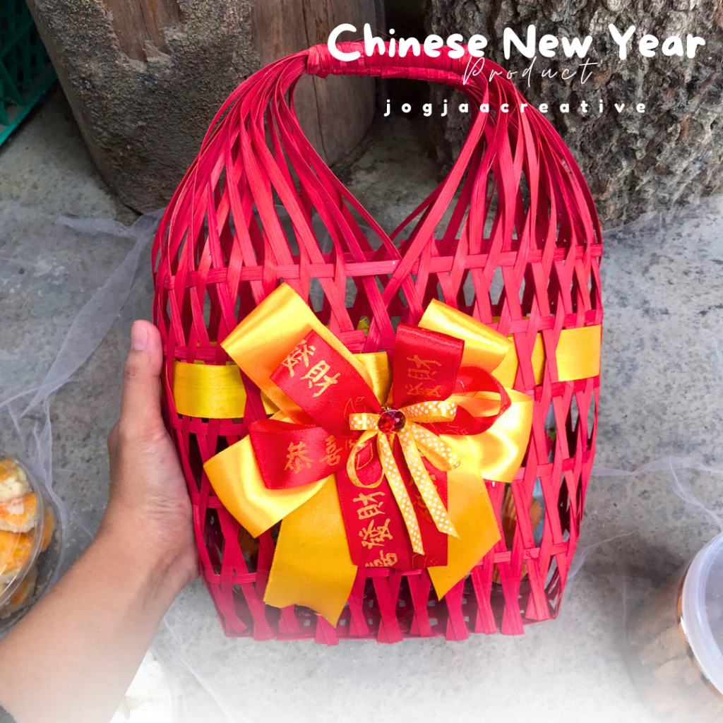 Jual HAMPERS IMLEK | Tas Snack Nastar Warna Hias Pita Imlek Tas Bambu ...