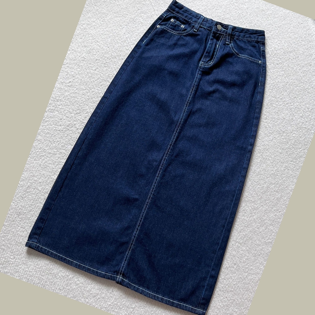 Jual A-Line Rok Jeans Wanita Highwaist Rok Denim Depan Split Rok Jeans ...