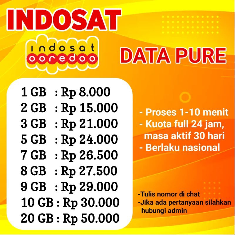 Jual PAKET DATA PURE INDOSAT OOREDOO / IM3 PROMO | FULL 24 JAM | 30 ...