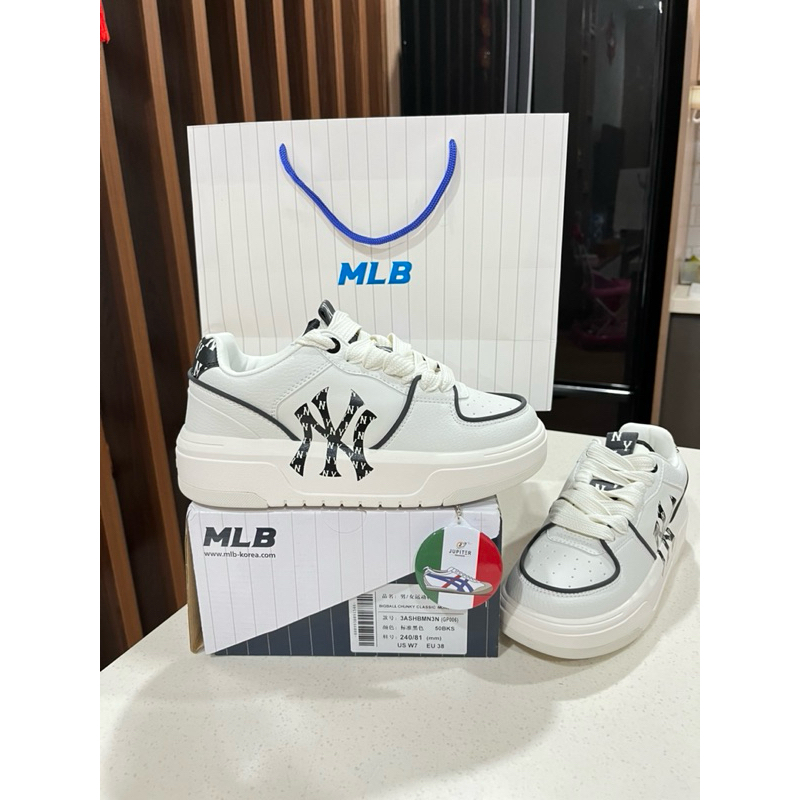Jual Sepatu MLB Chunky Liner Yankees Monogram White Black | Shopee ...