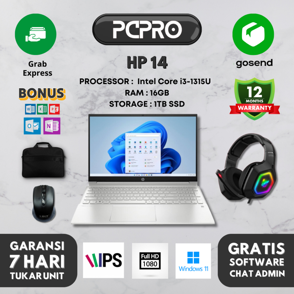 Jual Laptop HP 14 Intel i3 1315U 16GB DDR4 1TB SSD 14 Inch Full HD IPS ...