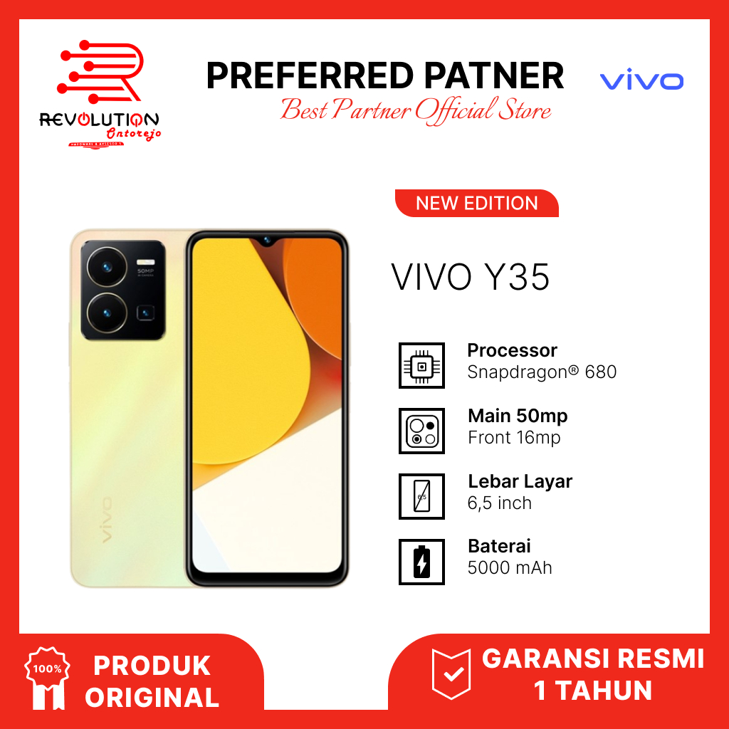 Jual Vivo Y35 8GB/128GB, 50MP+PDAF with LED Flash +16MP Front Camera, 5000mAh | Shopee Indonesia