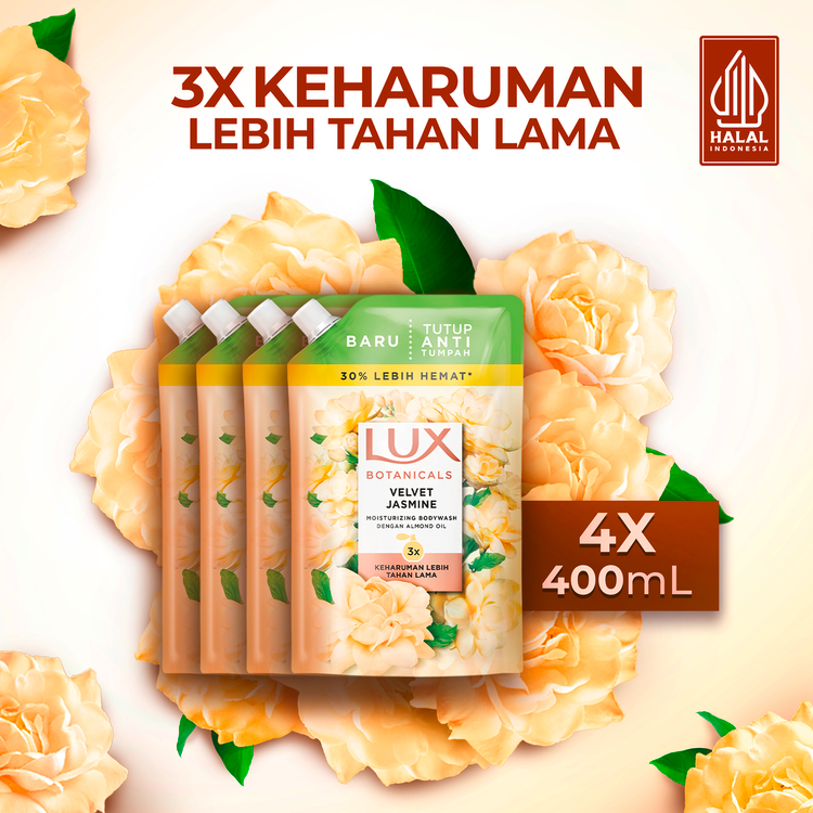 Jual Lux Velvet Jasmine Sabun Cair Refill 400ml x4 | Shopee Indonesia