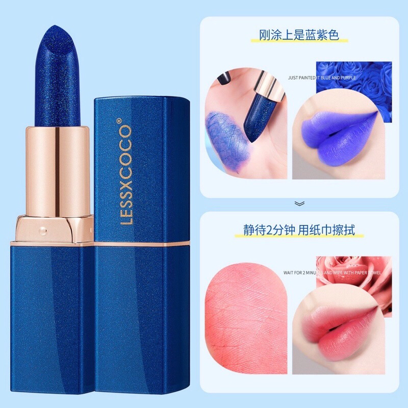 Jual LESSXCOCO Blue Lipstick Color Changing Moisturizing - Lipstick ...