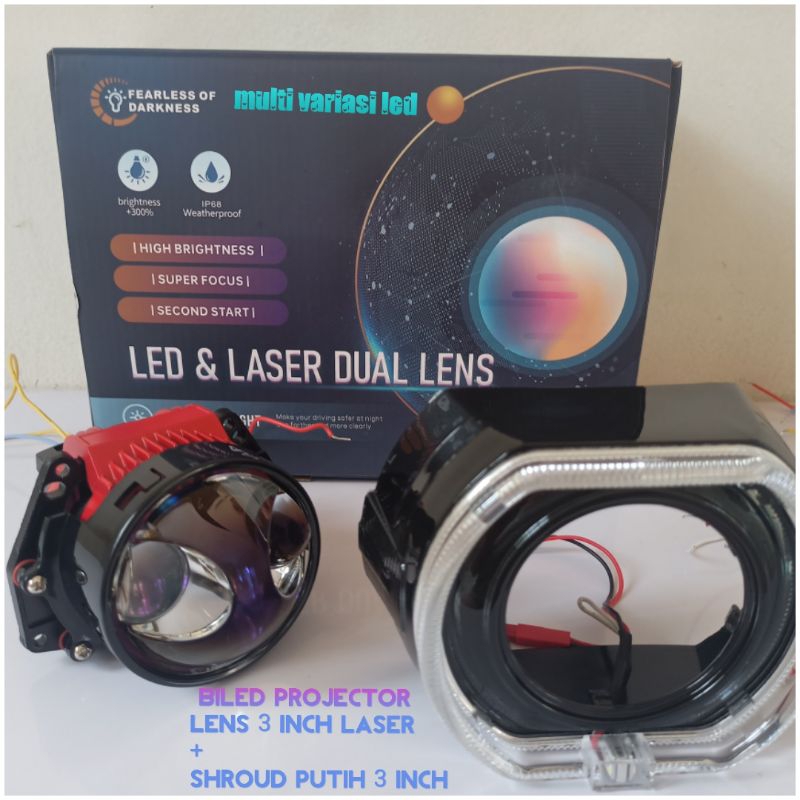 Jual lampu Biled projector lens 3inch laser blue lens + shroud putih 3 ...