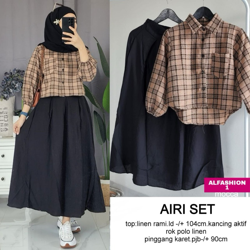 Jual AIRI SET ROK POLOS MIX BLOUSE KOTAK FULL LINEN 2112 | Shopee Indonesia