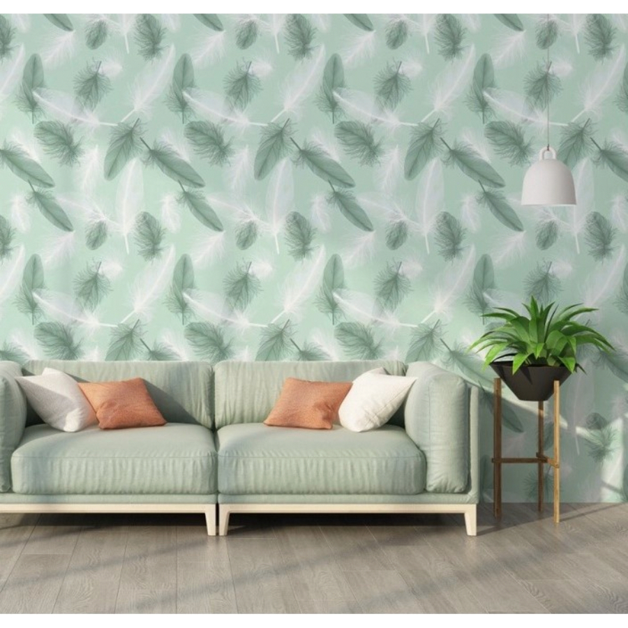 Jual Wallpaper Dinding Motif Bulu Merak Ayam ToscaHijau 10 m x 45 cm ...