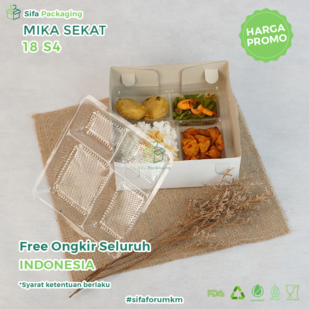 Jual Mika Dalam Dus Nasi 18x18 Mika Sekat 4 Kotak Nasi Catering Box Tray Isi 50 Pcs | Shopee ...
