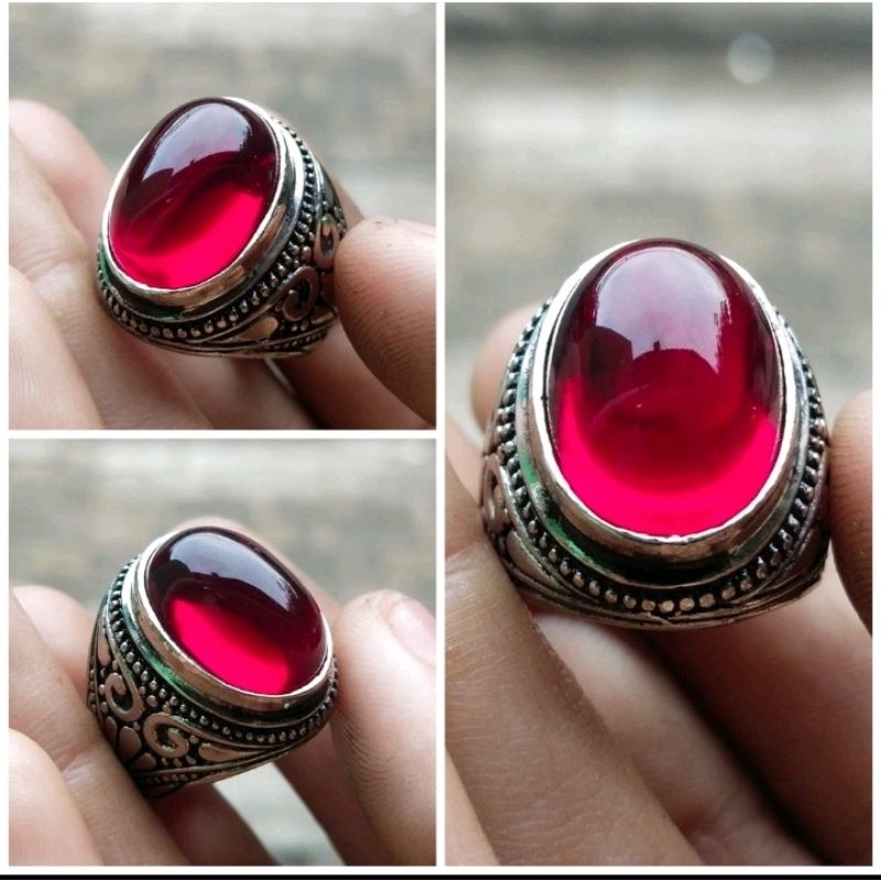Jual cincin batu akik merah Siam lokal ring tanam | Shopee Indonesia