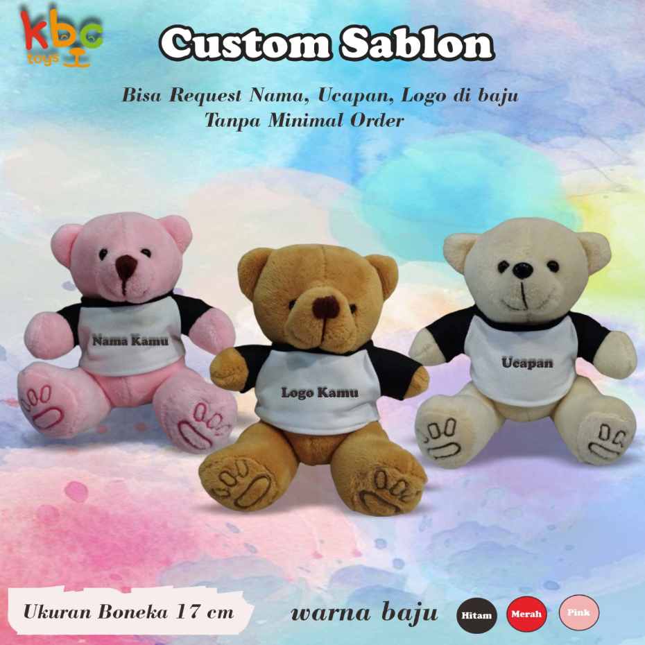 Jual Custom Sablon Boneka Bear Telapak XS Ukuran 17cm Bahan Lembut ...