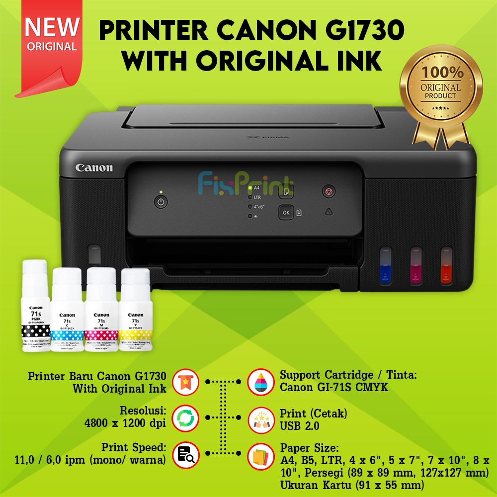 Jual Printer Canon PIXMA G1730 Color Print Only Printer G 1730 G-1730 ...