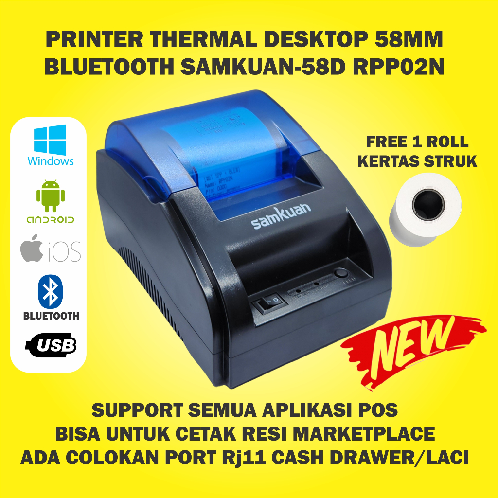 Jual PRINTER BLUETOOTH KASIR / PPOB THERMAL 58MM RPP02 (USB+BLUETOOTH) SUPPORT CASH DRAWER ...