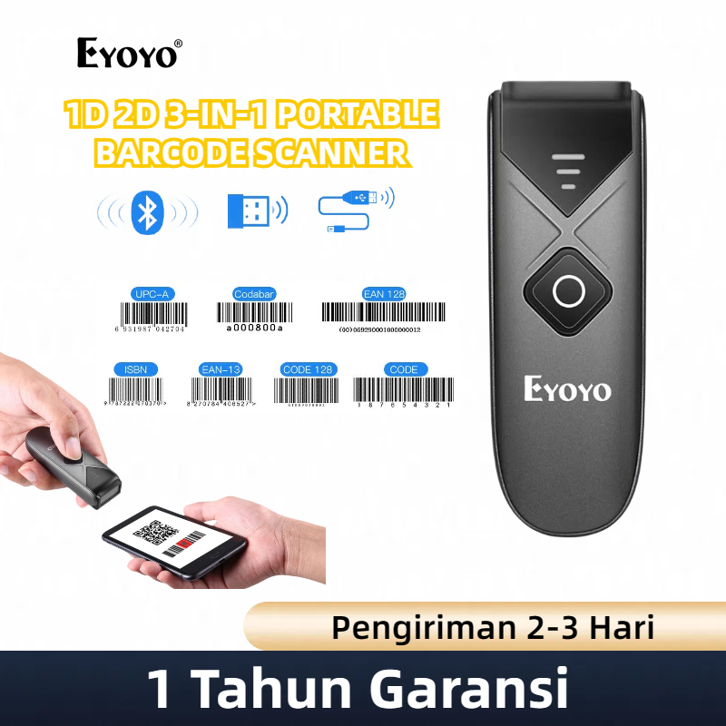 Jual Eyoyo 1D 2D Barcode Scanner Mini Via Bluetooth USB Pemindaian 2.4G Wireless Penginderaan ...