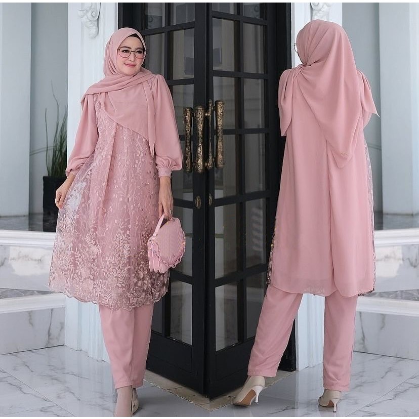 Jual Lexi Set 2in1 Bahan Cerutty Babydoll mix Brukat Setelan Wanita Kekinian One Set Long Tunik ...
