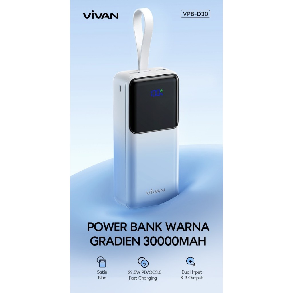Jual Vivan VPB-D30 30000mAh Powerbank 3 Output Fast Charging 22.5W PD ...