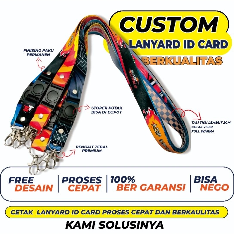 Jual Cetak Lanyard Id Card Custom Tali Lebar 2cm | Free Desain | Shopee ...