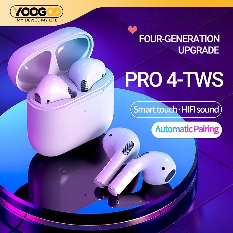 Jual Pro 4 Headset Bluetooth TWS with Mic Smart Touch Control Earphone ...