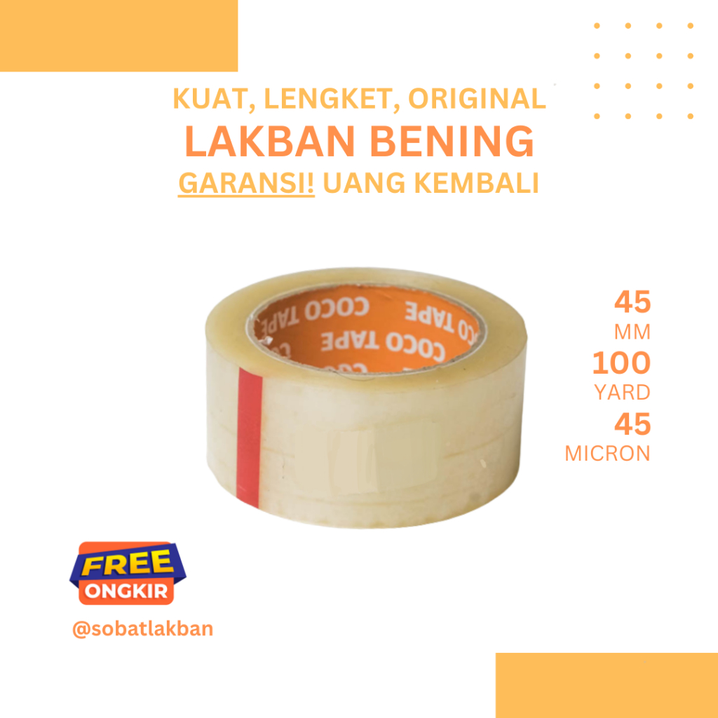 Jual LAKBAN BENING 2 inch x 100 yard X 45mm 48 mm COCO TAPE LAKBAN ISOLASI TAPE PACKING GAK ...