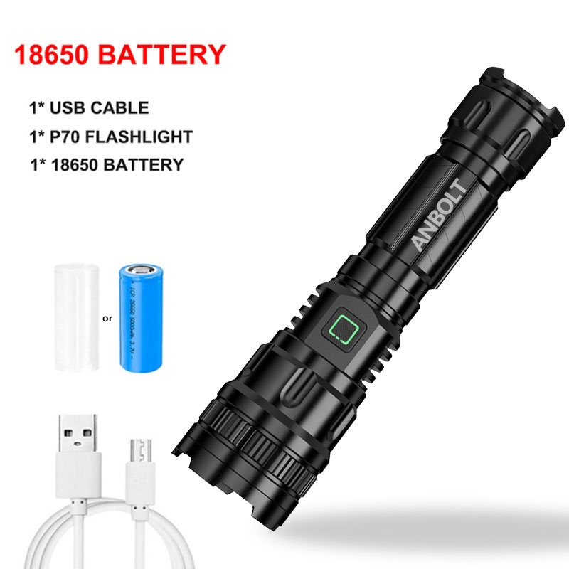 Jual Anbolt Senter LED Super Terang 90000 lumens Flashlight USB C Rechargeable LED COB Senter ...