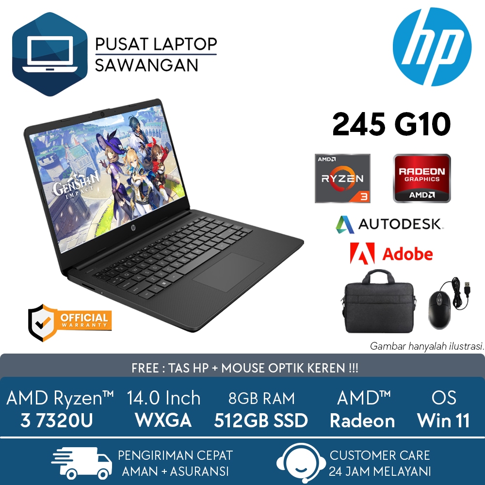 Jual LAPTOP HP 245 G10 RYZEN 3 7320U 8GB RAM 512GB AMD RADEON WIN 11 ...