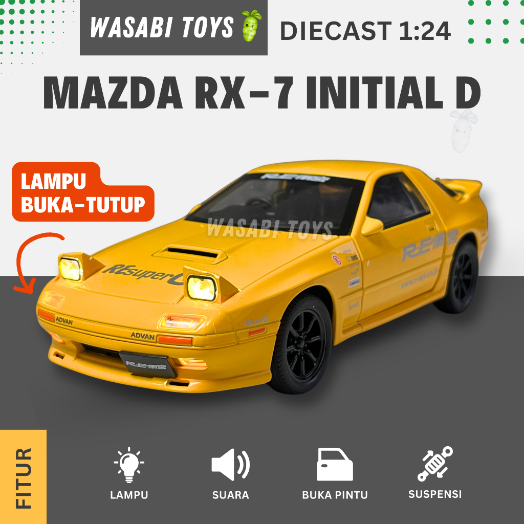 Jual Miniatur Diecast 1:24 Mazda RX7 RX-7 RX 7 Initial D (Lampu Buka-Tutup, Ban dan Setir Belok ...